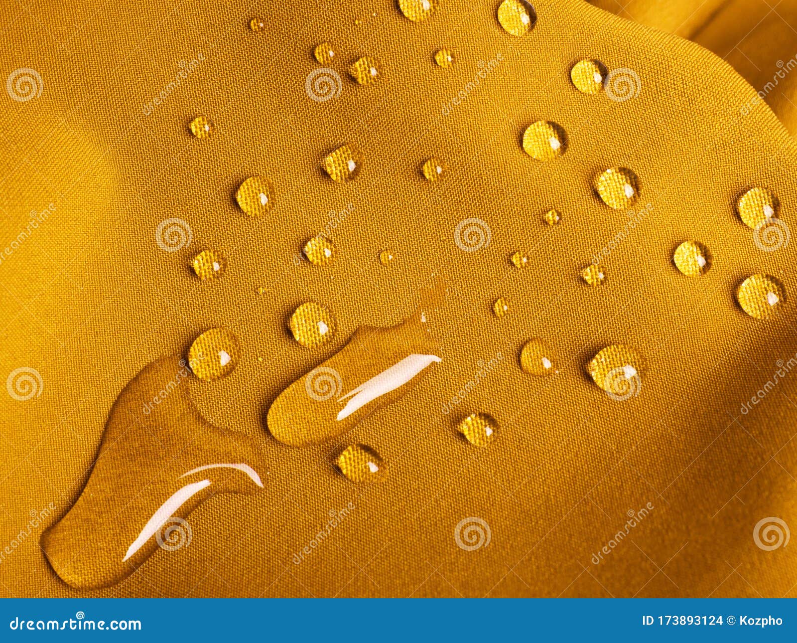 Yellow Waterproof Fabric with Raindrops Close Up Stock Photo - Image of ...