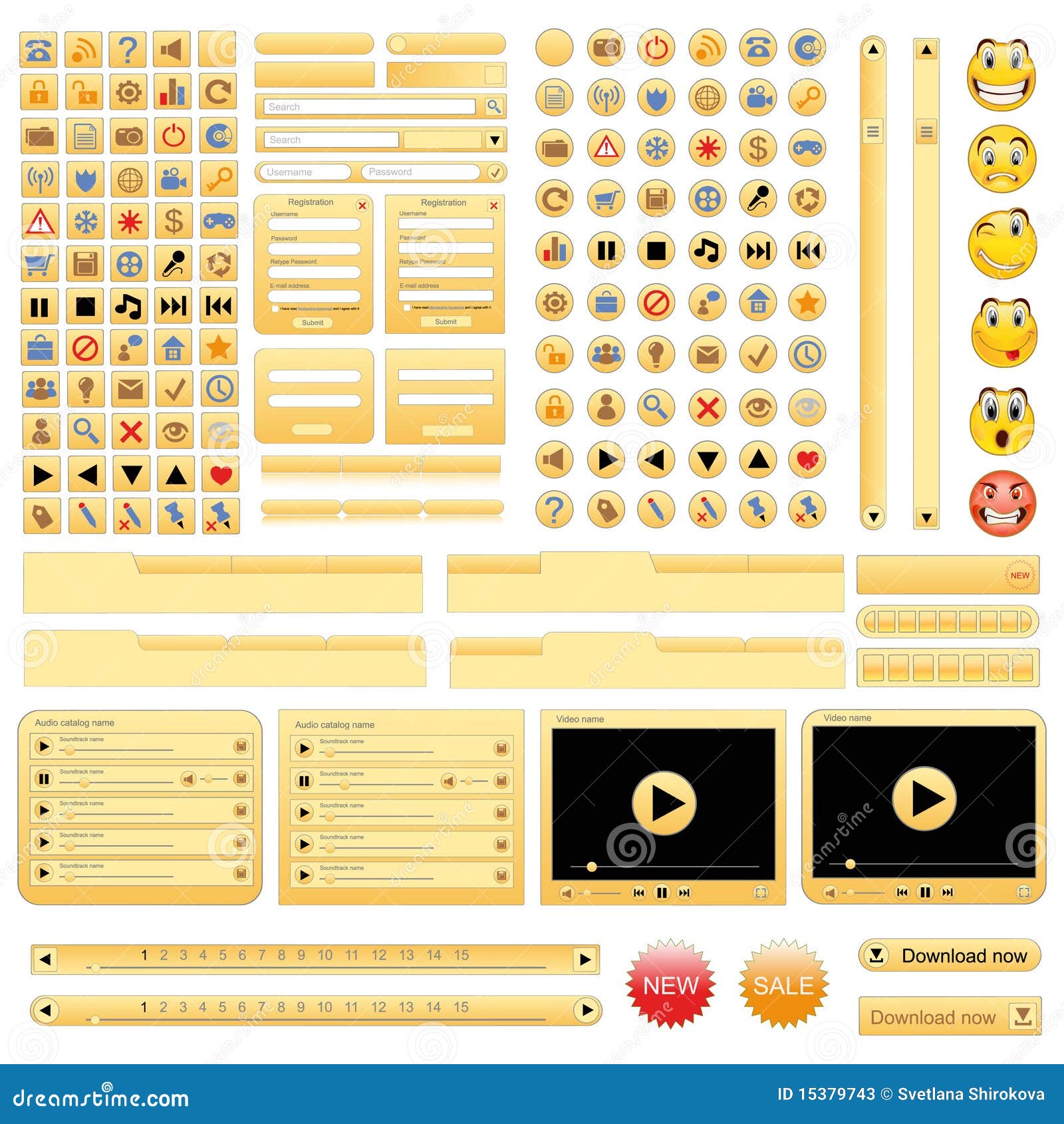 Yellow Web Design Elements Set. Stock Vector - Illustration of shiny ...