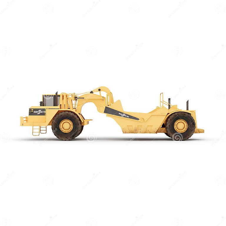 Yellow Wheel Tractor-scraper Isolated on a Vertical White Background ...