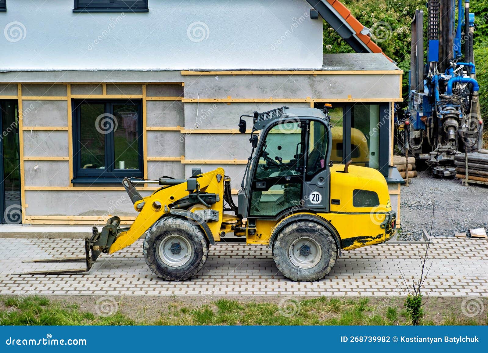 Forklift On A Construction Site, Preparing To Raise Construction Parts ...