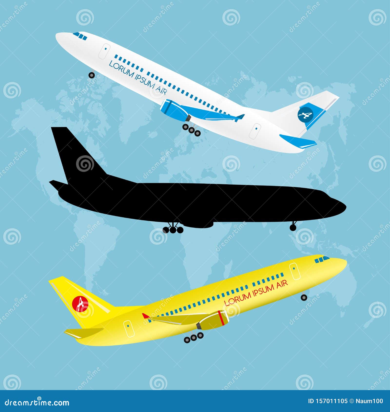 Yellow and White Airplane,aircraft Black Silhouette Stock Vector ...