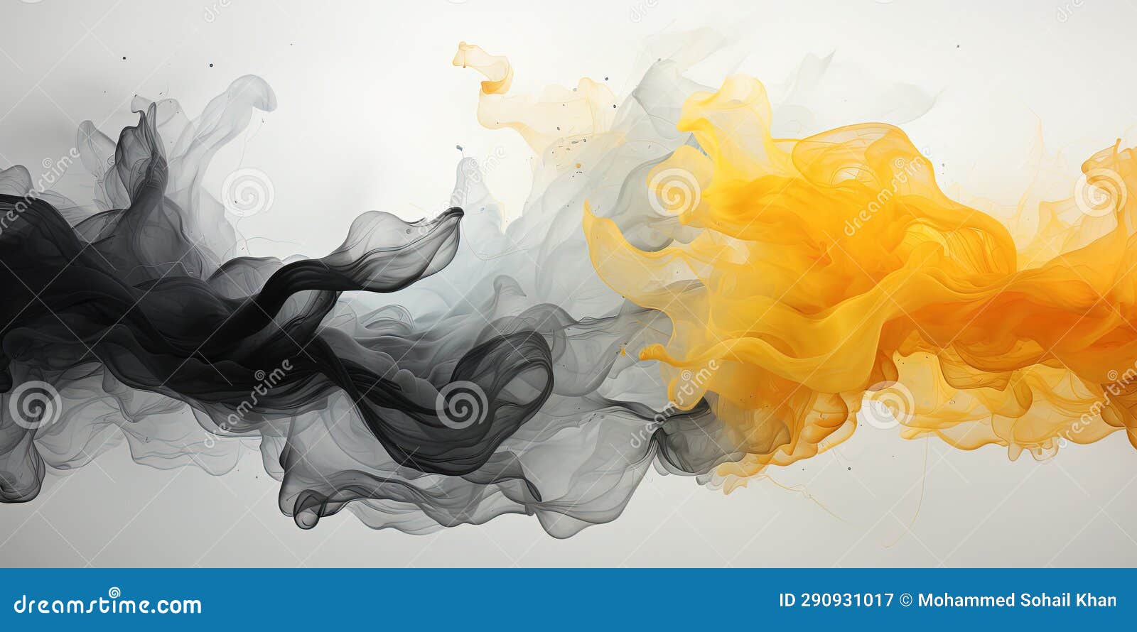 Yellow White and Black Liquid Smoke Splashing on White Abstract ...
