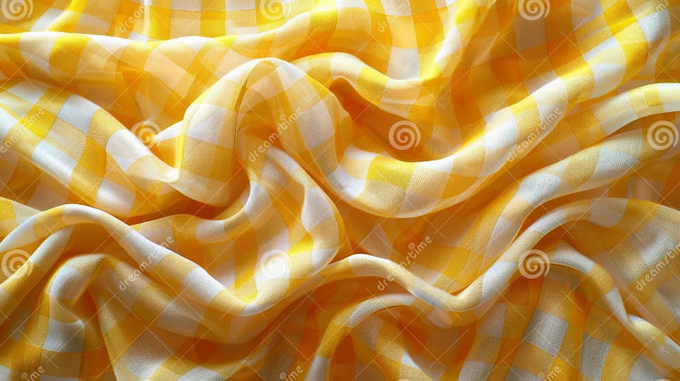 Yellow and White Checkered Fabric Pattern, Close Up View. Textile ...