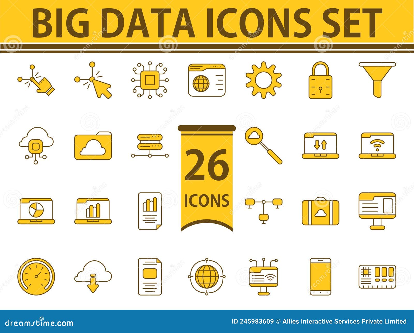Yellow and White Color Set of Big Data Icon in Flat Stock Illustration ...