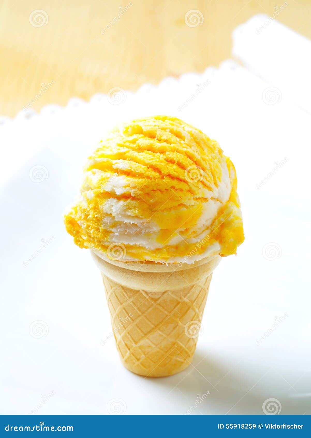 Yellow and White Ice Cream Cone Stock Image - Image of white, yogurt ...