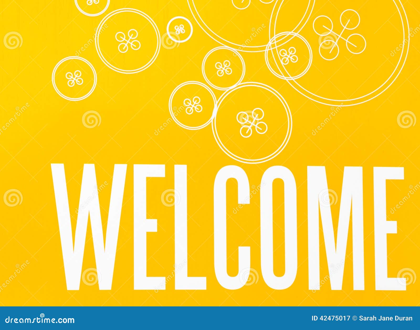 Yellow and White Sign with Word WELCOME and Button Design Stock ...