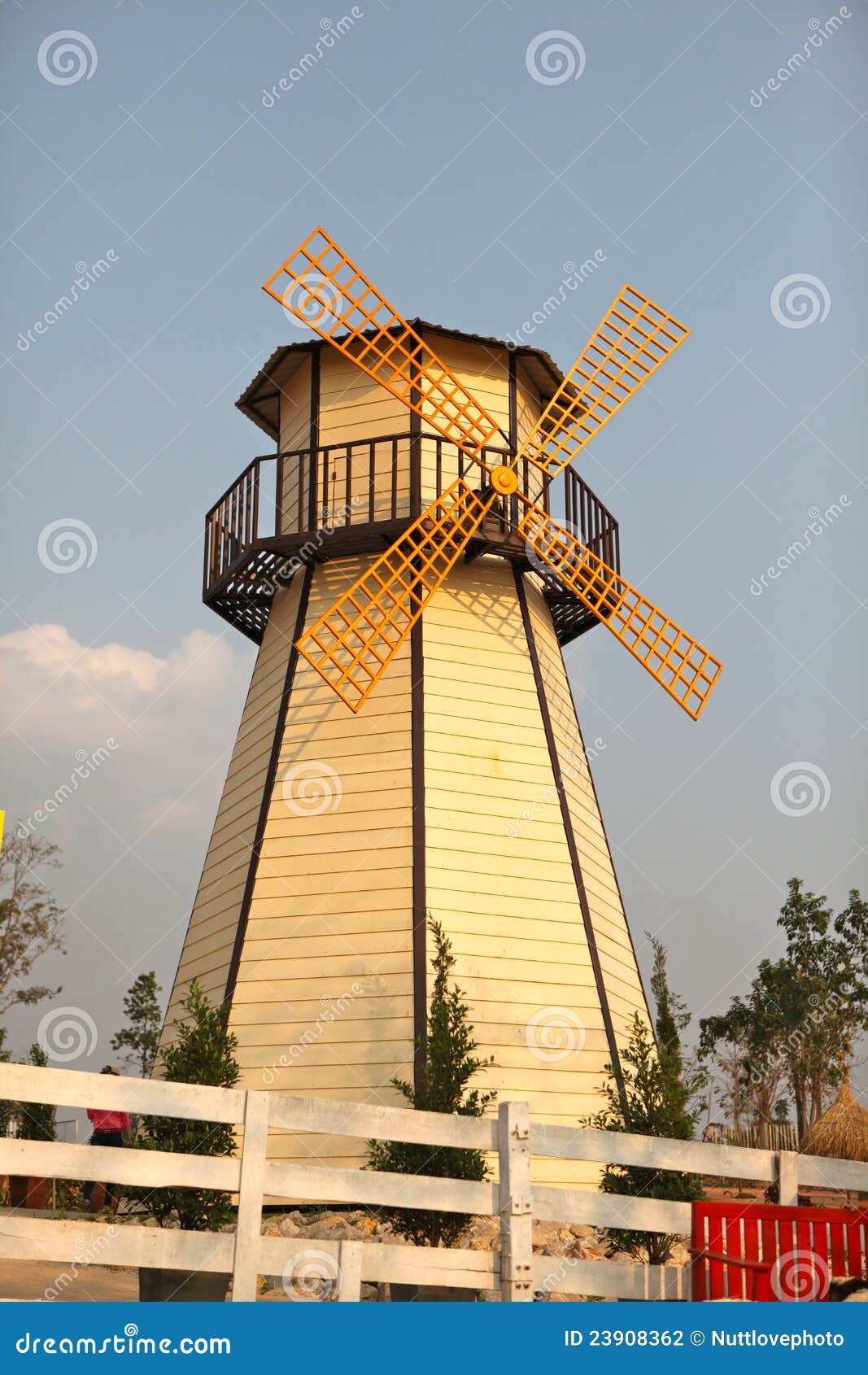 Yellow windmill stock photo. Image of landmark, fence - 23908362