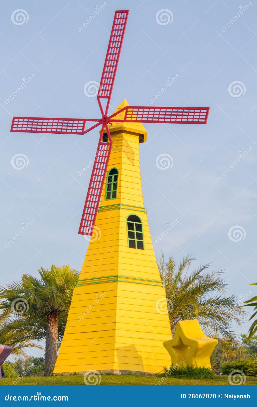 Yellow windmill stock photo. Image of blue, tourism, mill - 78667070