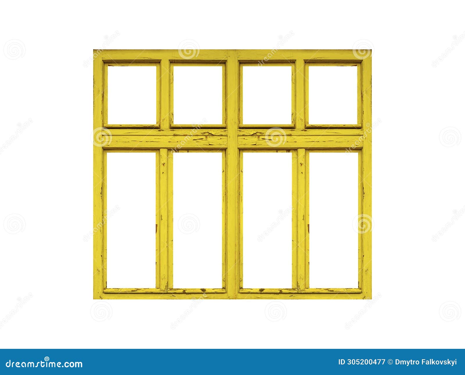 Yellow Wooden Window with Four Sashes Isolated on White Background ...
