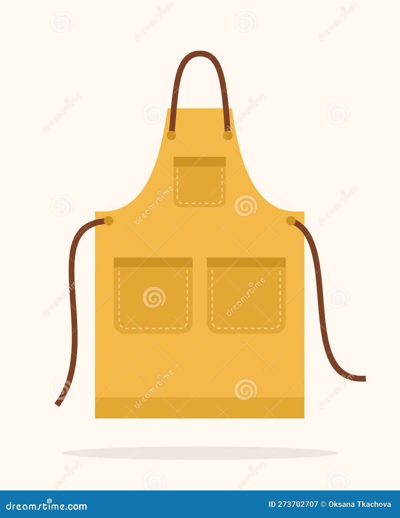 Yellow Work Apron with Three Pockets and Brown Straps. Vector ...