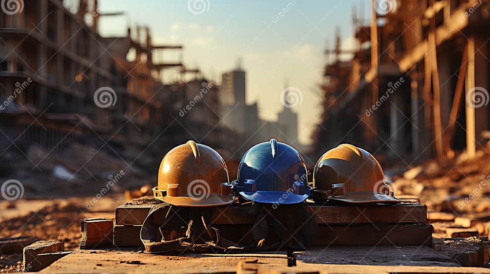 A Yellow Work Helmet with Construction Tools on the Background of a ...