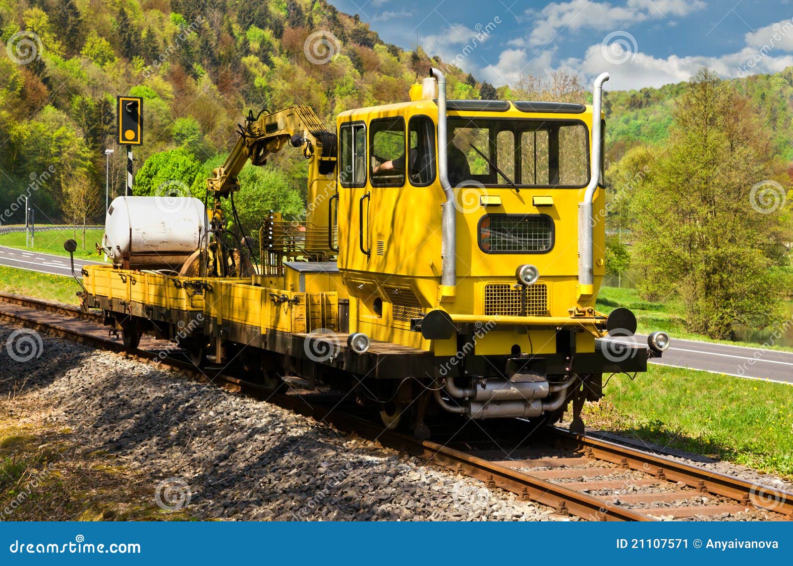 Yellow work train stock image. Image of urban, hydraulic - 21107571
