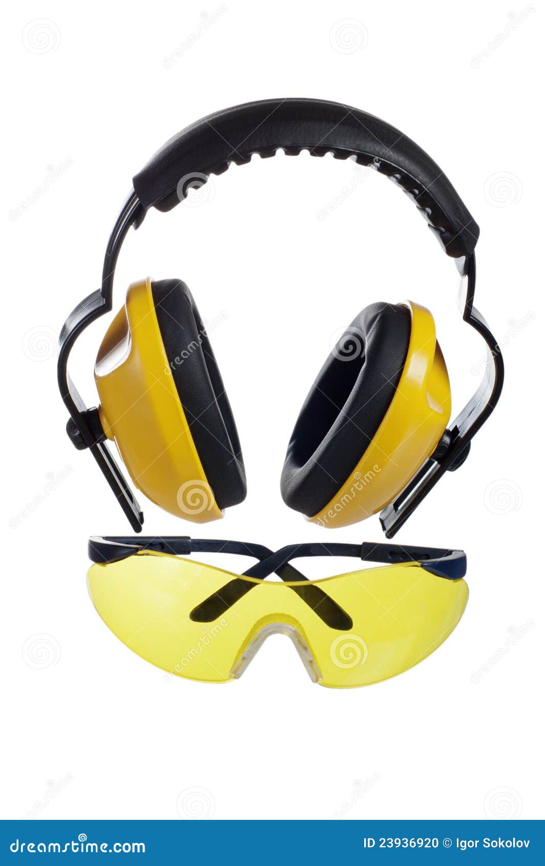 Yellow Working Goggles and Headphones Stock Photo - Image of helmet ...