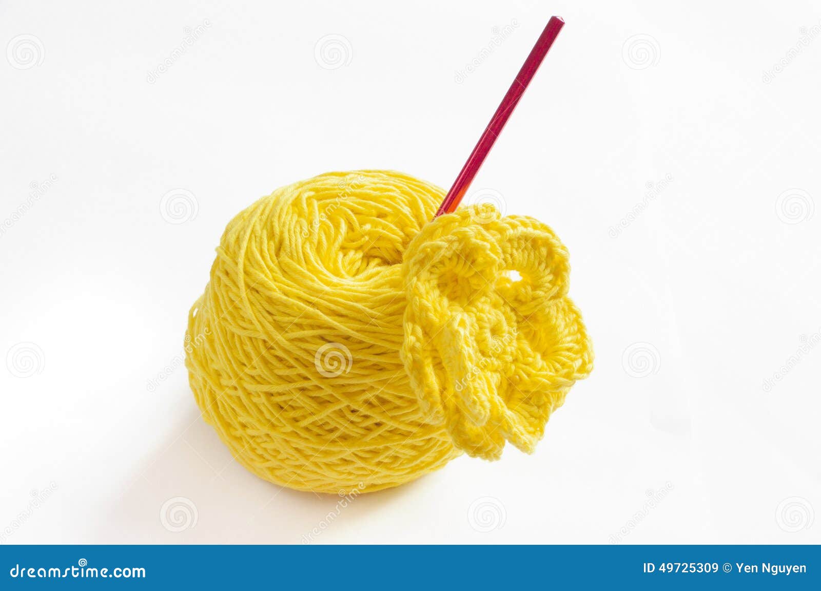 Yellow Yarn and a Crochet Flower Stock Image - Image of decoration ...