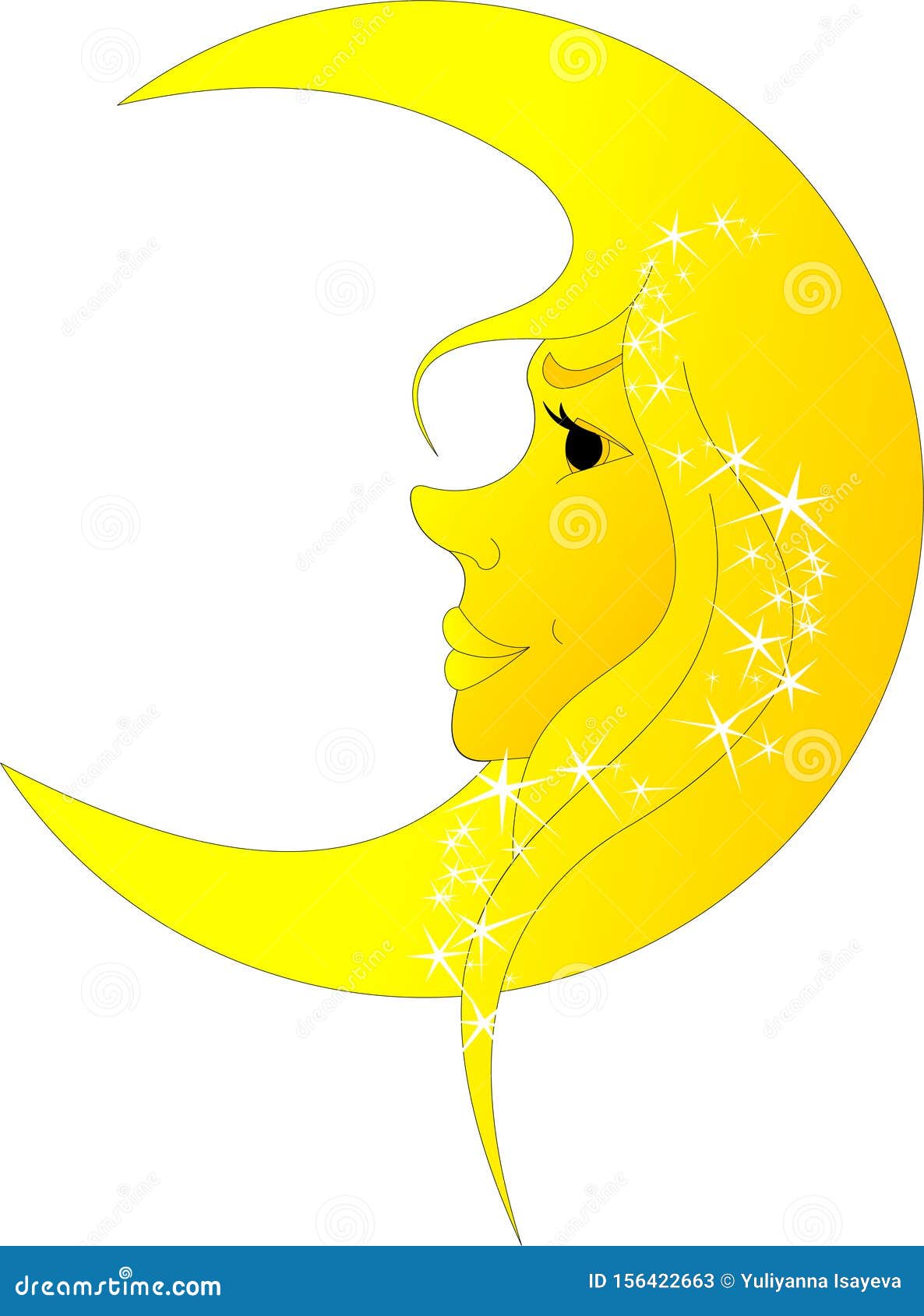 Yellow Young Crescent Moon with a Smile on His Face Stock Vector ...