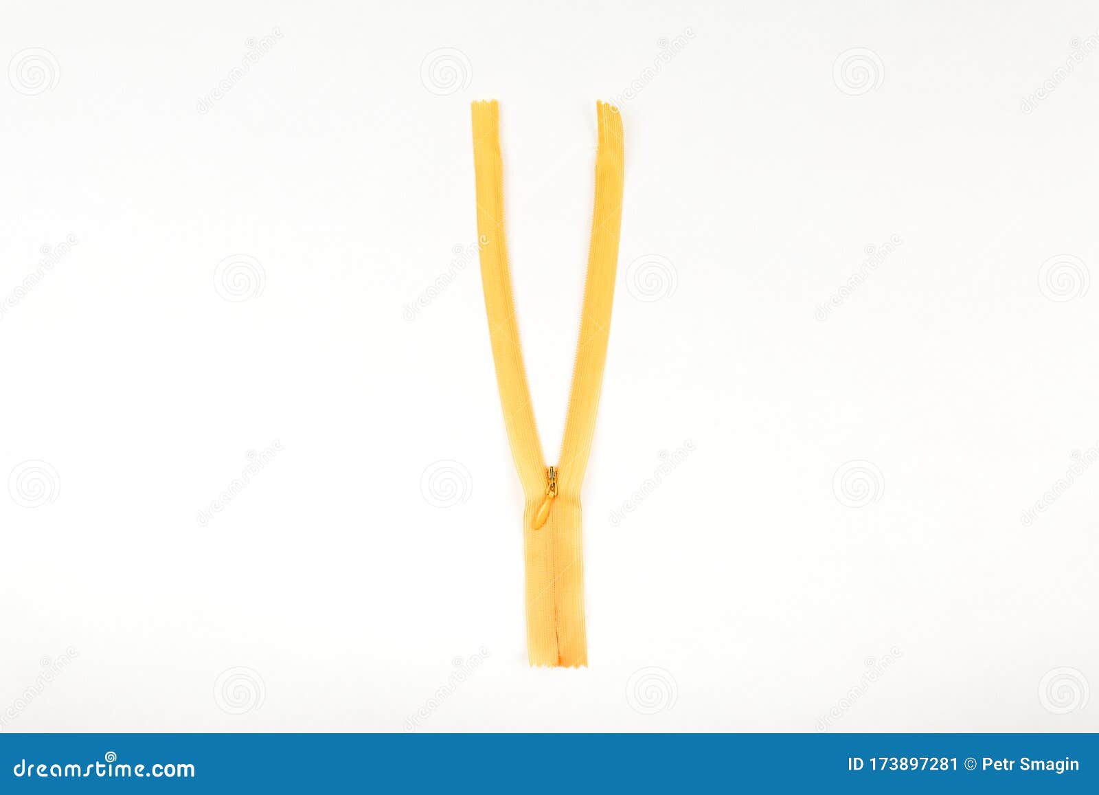 Yellow Zipper Tightly Closed Binding Together Two Layers Of Fabric ...