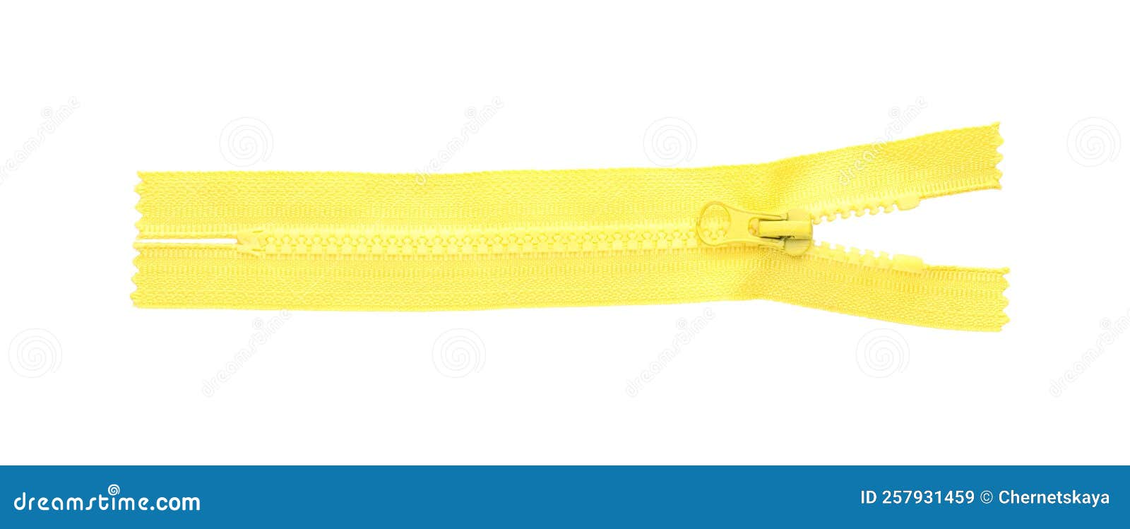 Yellow Zipper Isolated on White, Top View Stock Image - Image of studio ...