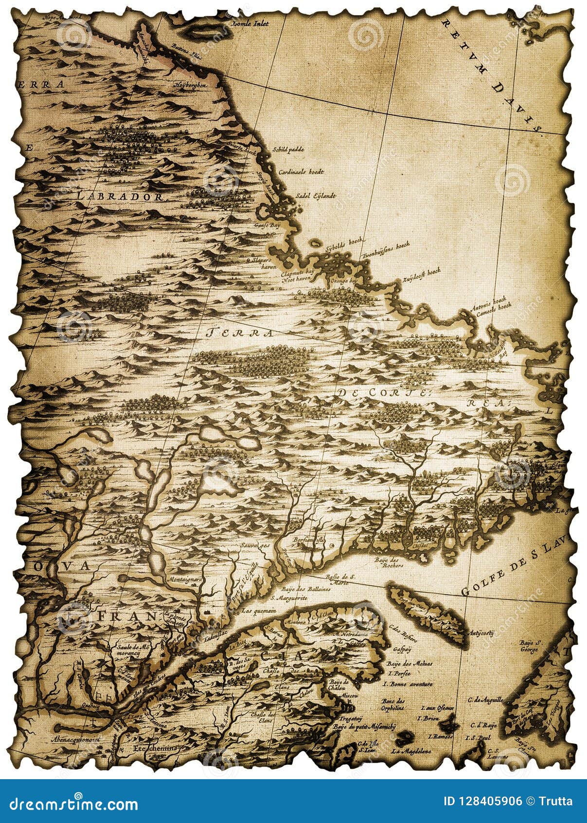 Yellowed and Stained Piece of Old Map Stock Photo - Image of burned ...