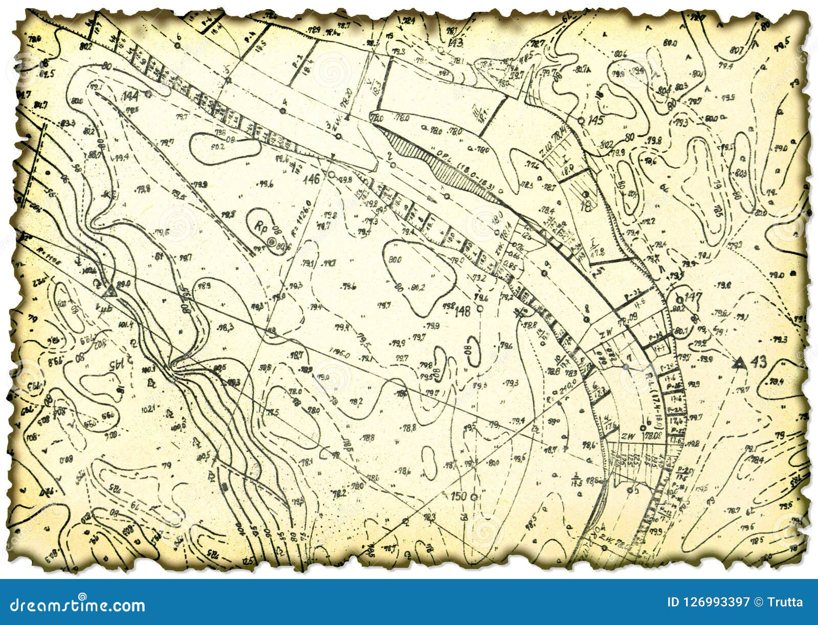 Yellowed and Stained Piece of Old Map Stock Image - Image of yellowed ...