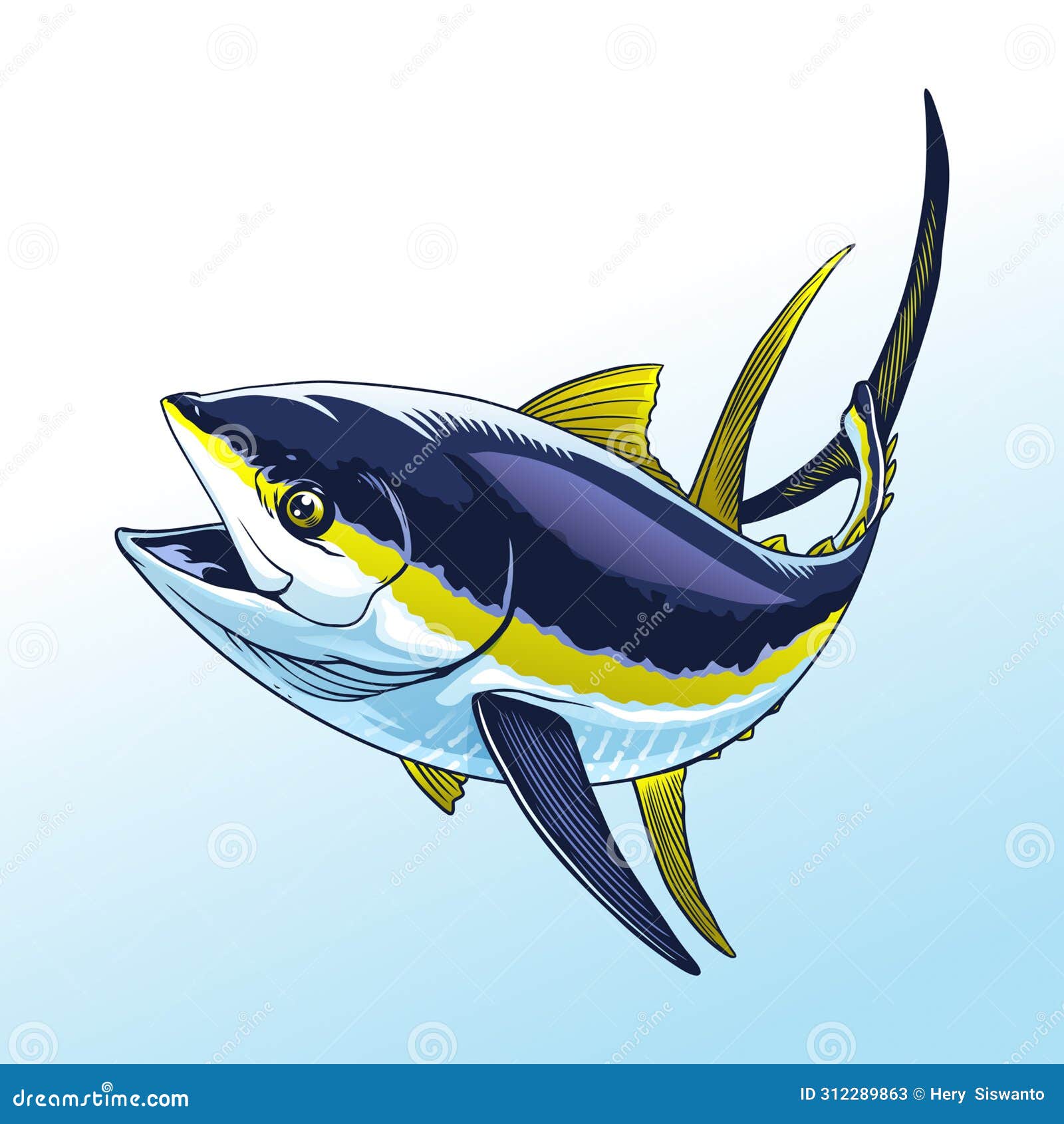 Yellowfin Tuna Fish Swimming Underwater Stock Vector - Illustration of ...