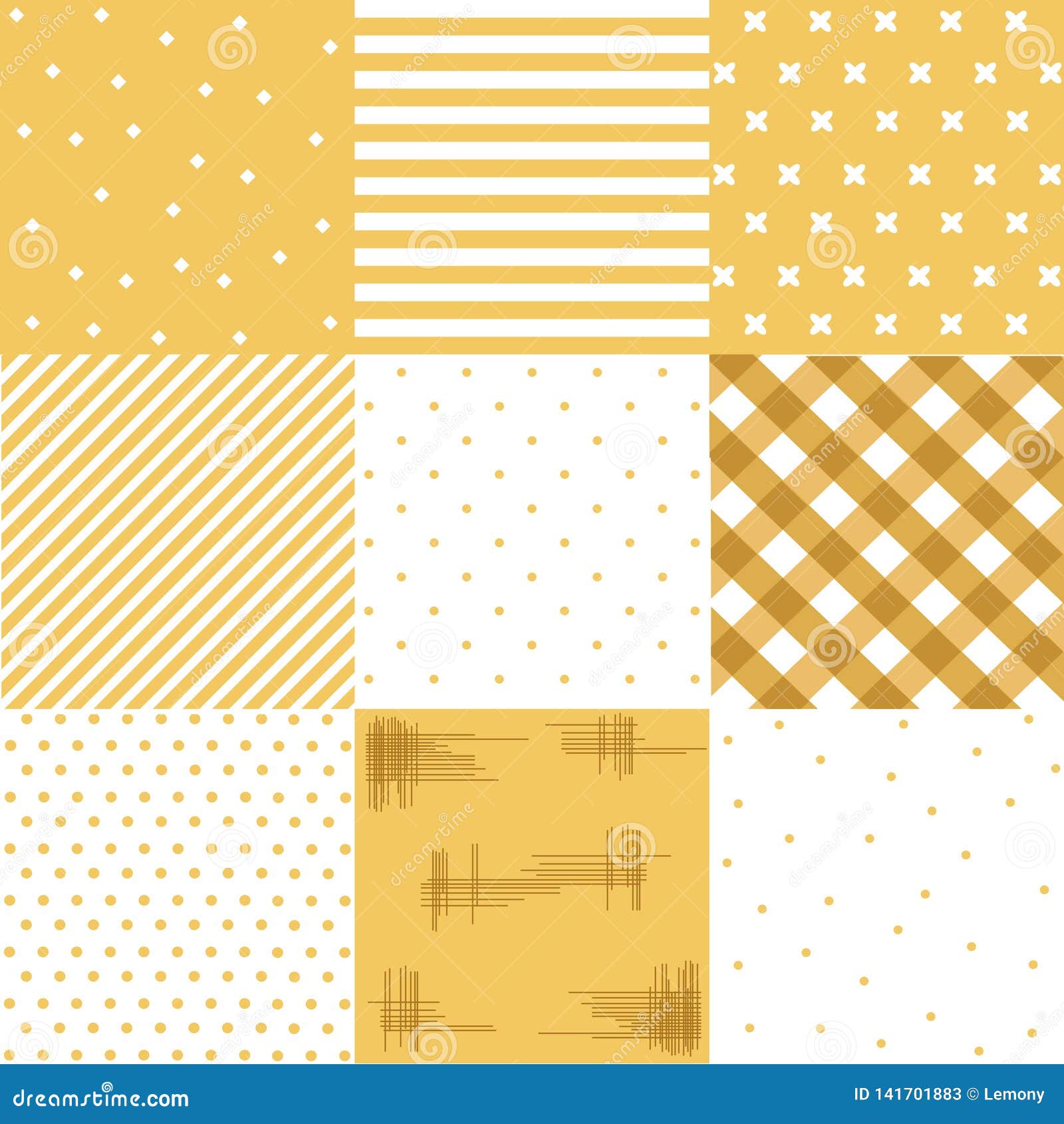 Vector Set Yellow, Cute Seamless Patterns Stock Vector - Illustration ...
