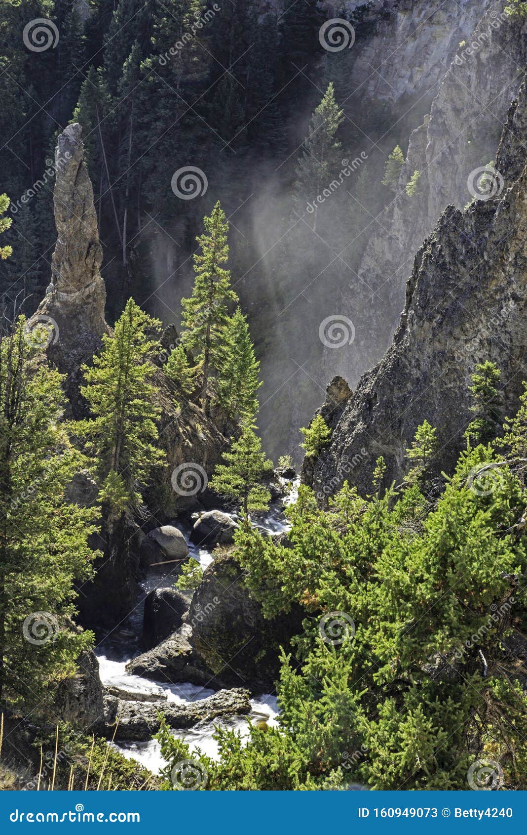 In Yellowstone, Water Flows through a Ravine and Around Rocks. Stock ...