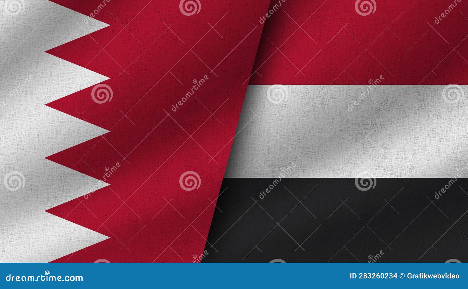 Yemen and Bahrain Realistic Two Flags Together Stock Illustration ...