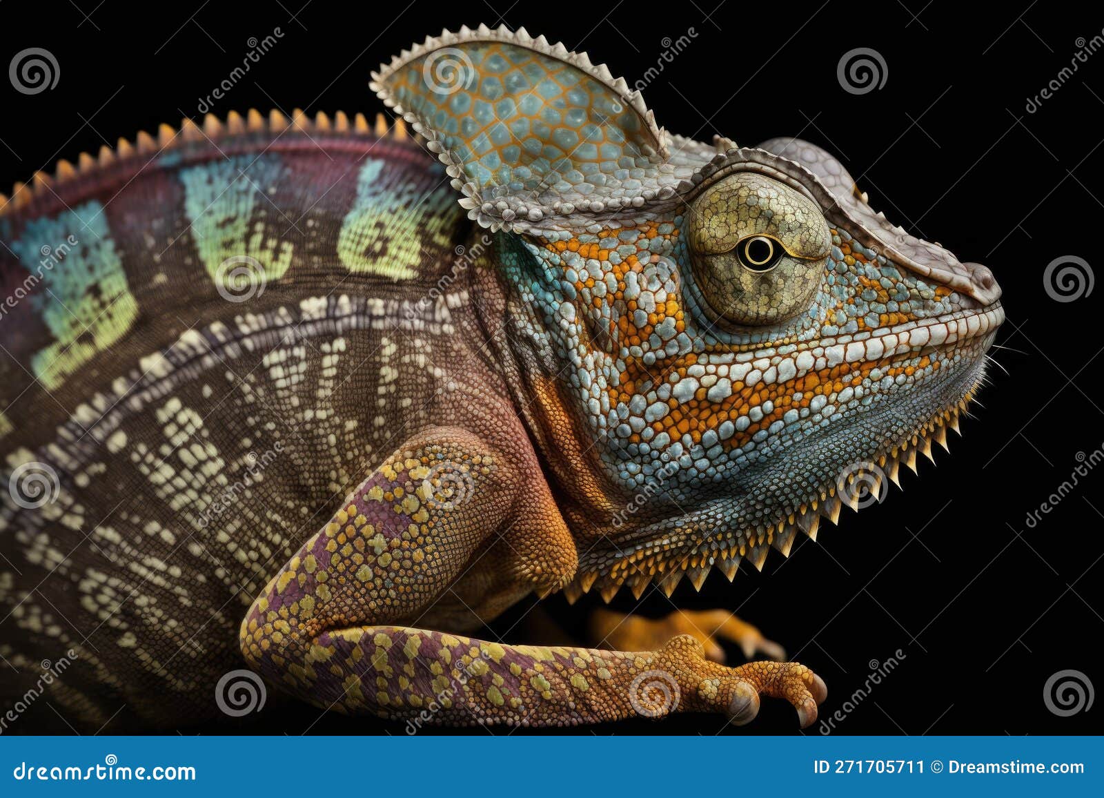 Yemen Chameleon Close Up Against Black Backdrop Stock Illustration ...