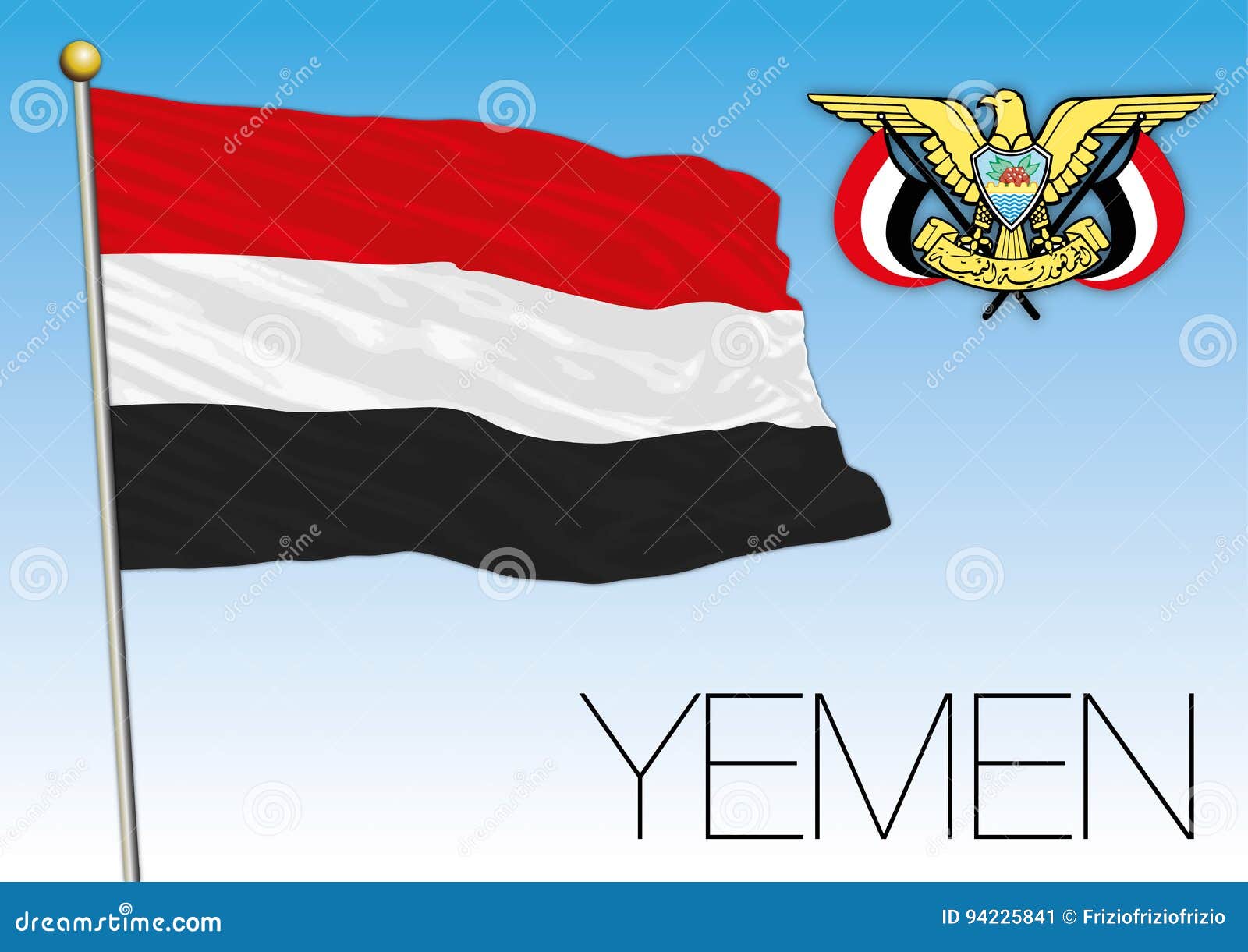 Yemen Flag and Coat of Arms Stock Vector - Illustration of emir ...