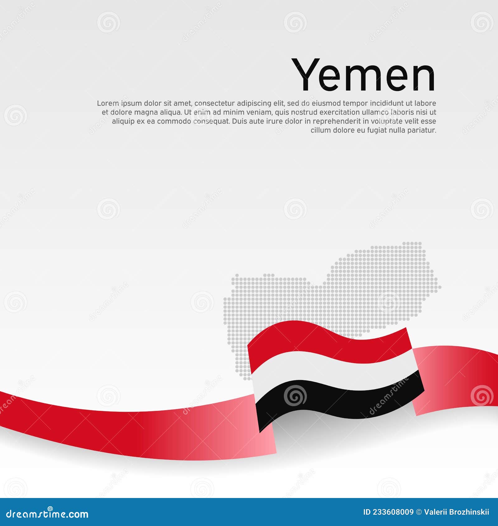 Yemen Flag Mosaic Map On White Background Wavy Ribbon With The Yemeni