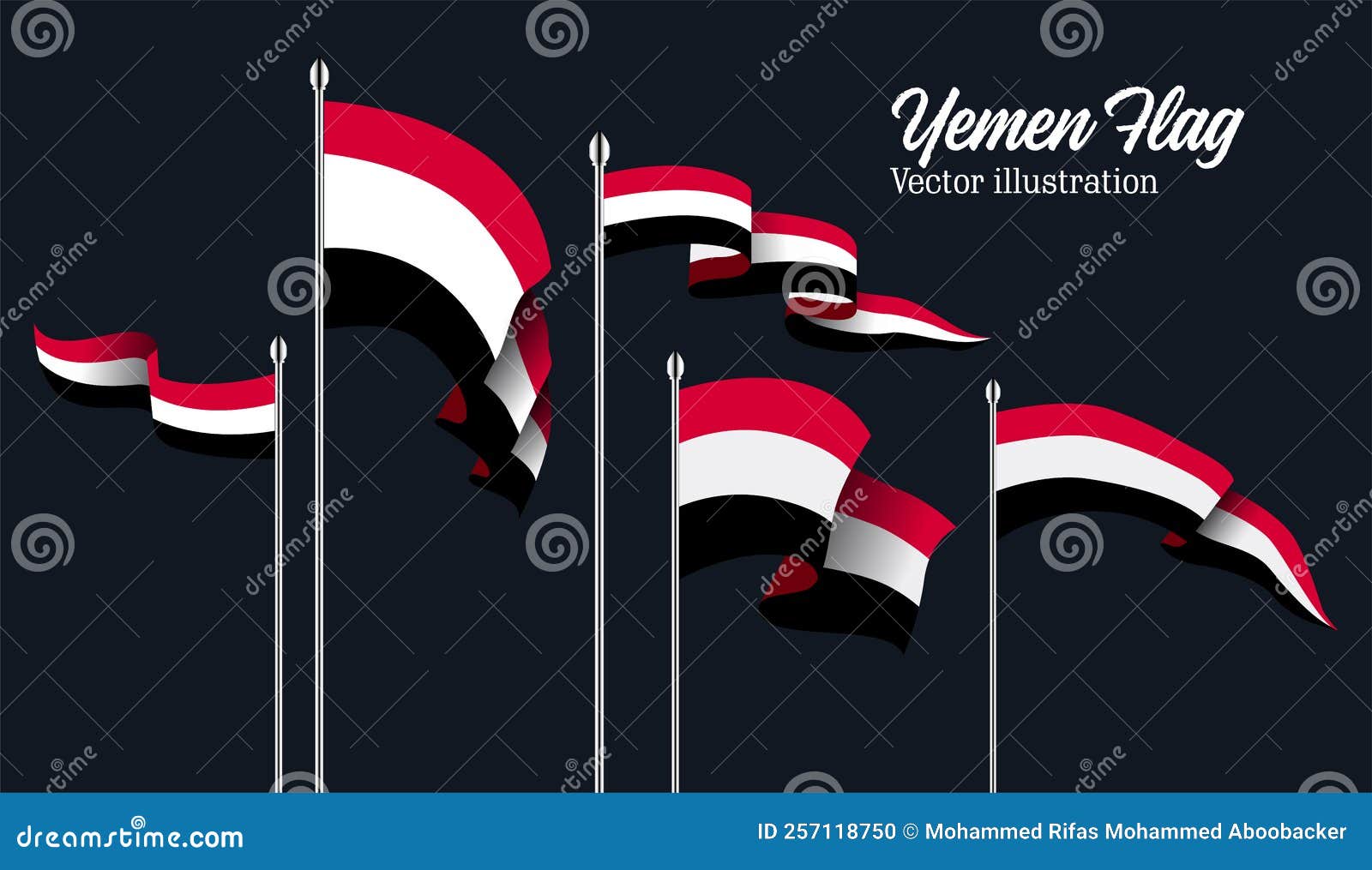 Yemen Flags Set Five Wavy Flags Vector Illustration. Stock Vector - Illustration of fabric ...