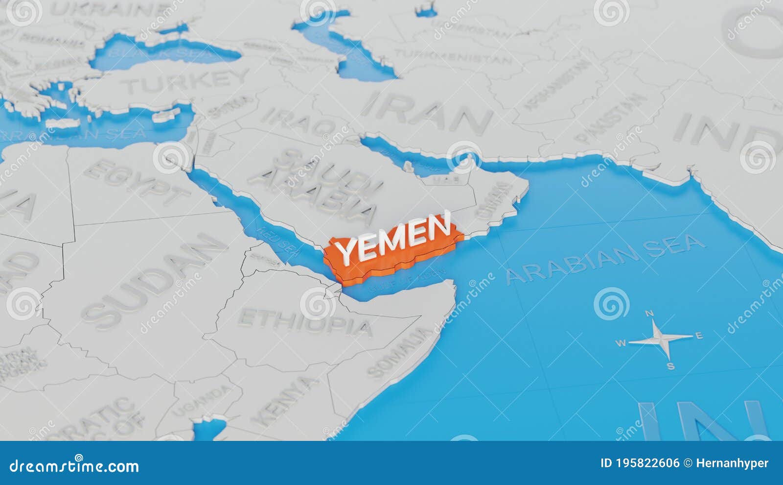 Yemen Highlighted on a White Simplified 3D World Map. Digital 3D Render ...