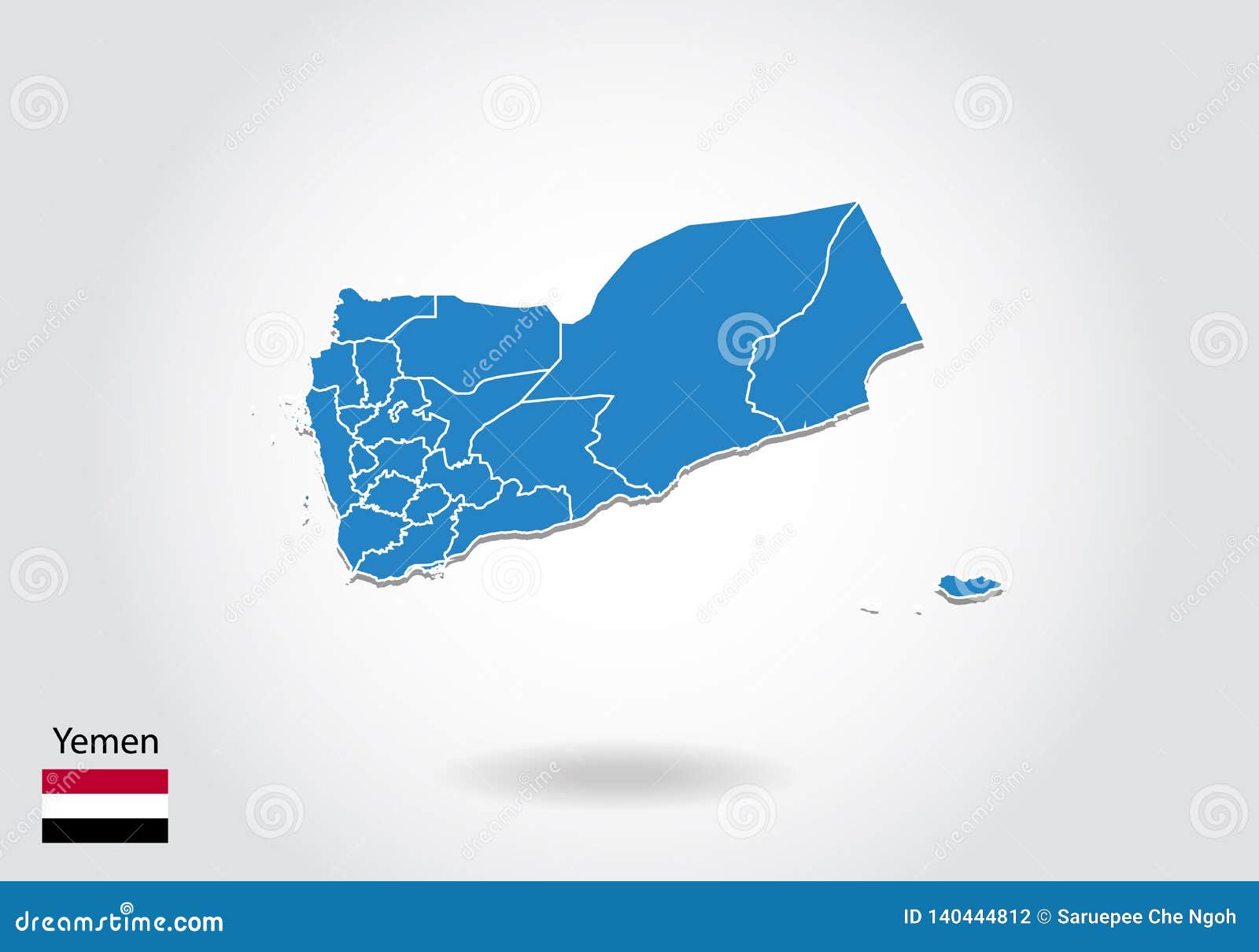 Yemen Map Design With 3d Style Blue Yemen Map And National Flag Stock