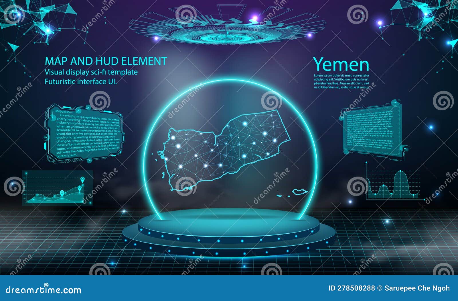 Yemen Map Light Connecting Effect Background. Abstract Digital ...