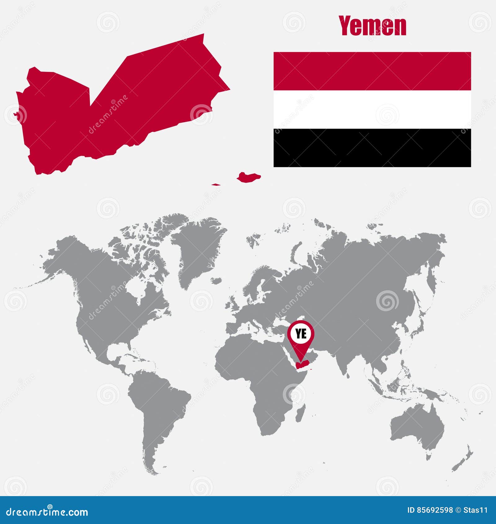 Yemen Map on a World Map with Flag and Map Pointer. Vector Illustration ...