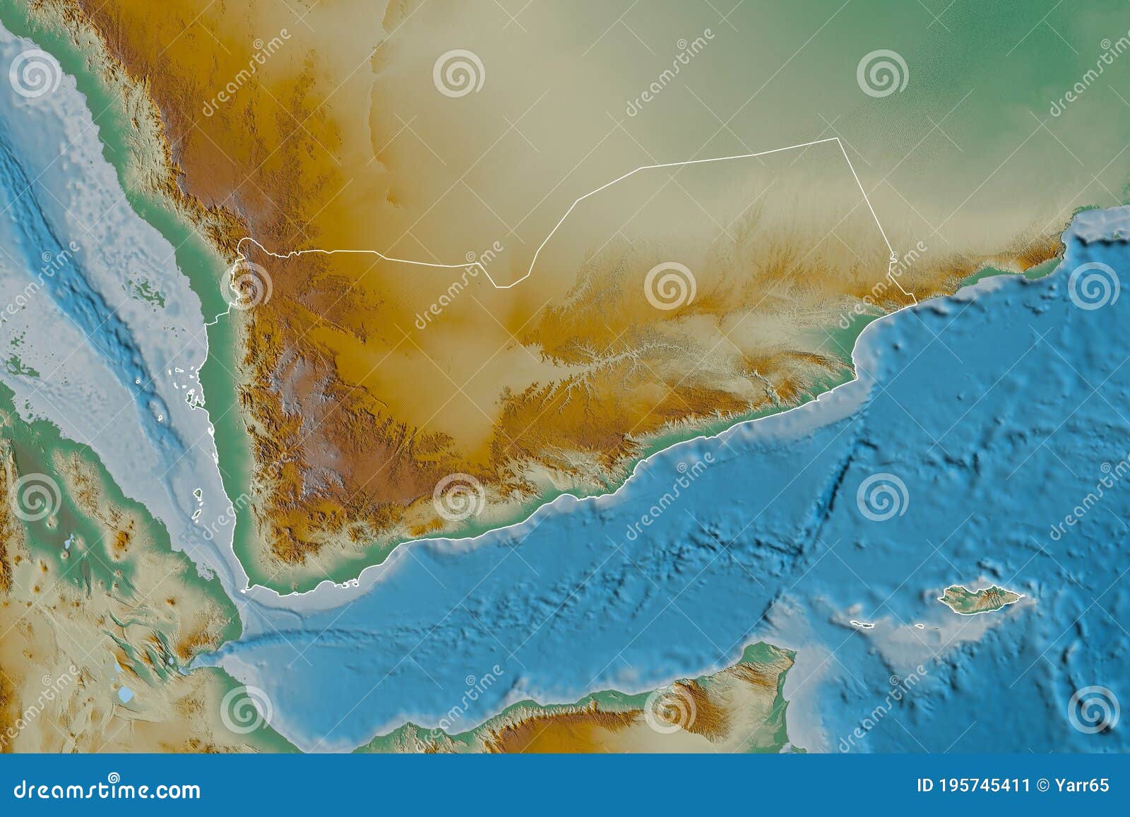 Yemen outlined. Relief stock illustration. Illustration of profile ...