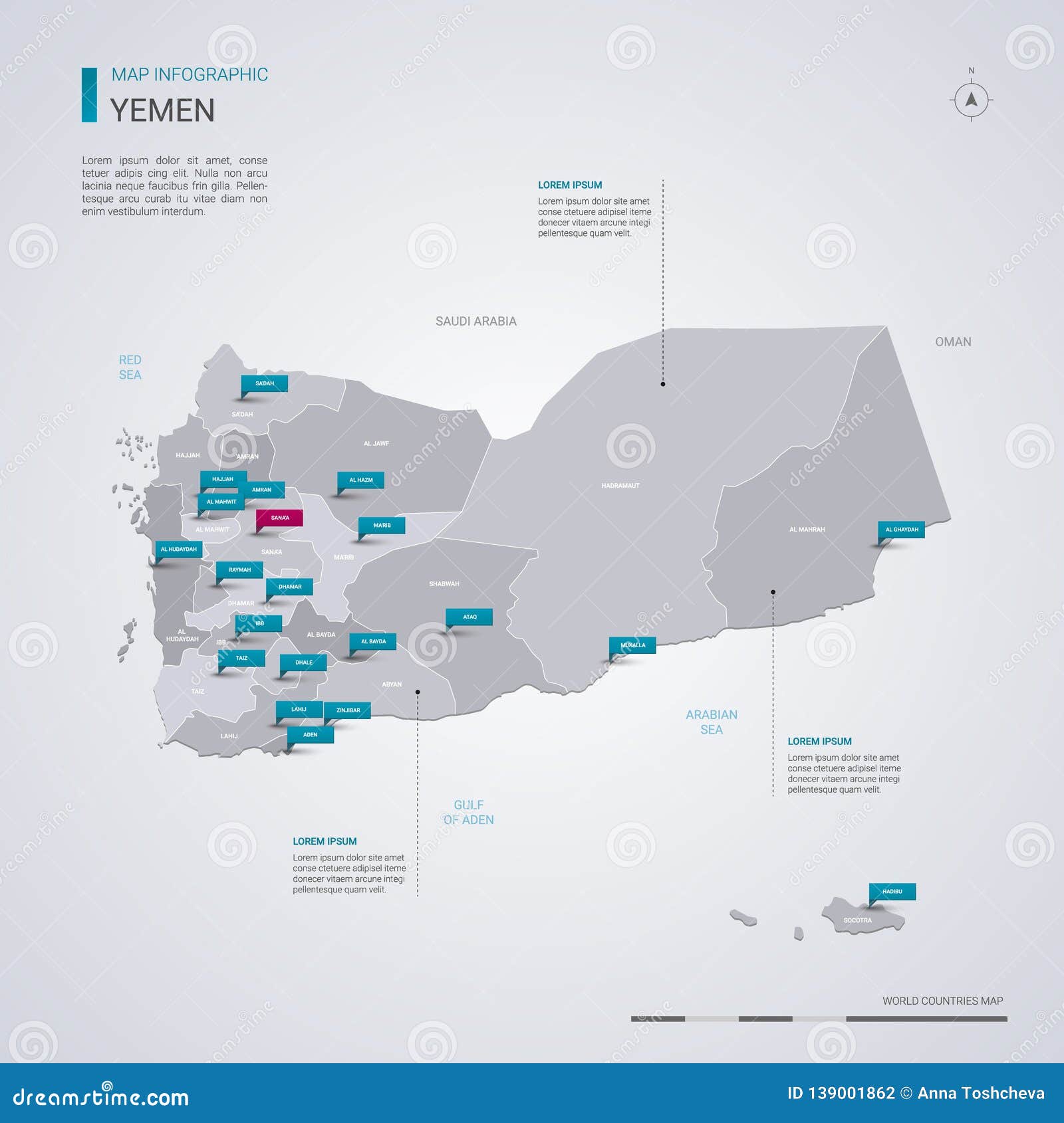 Yemen Vector Map with Infographic Elements, Pointer Marks Stock Vector ...