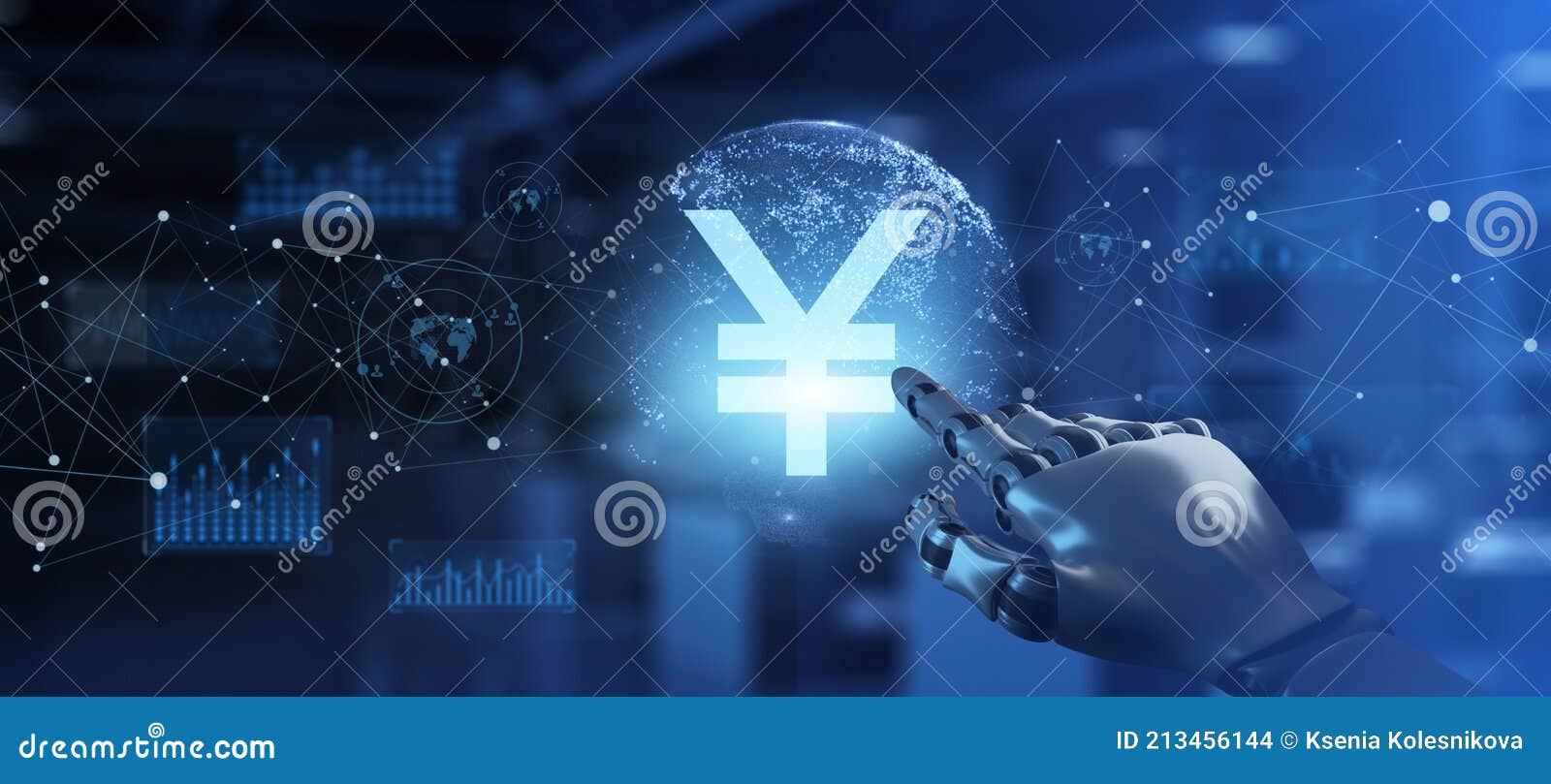 Yen Icon Robotic Forex Trading Financial Concept. Robot Hand Pressing ...