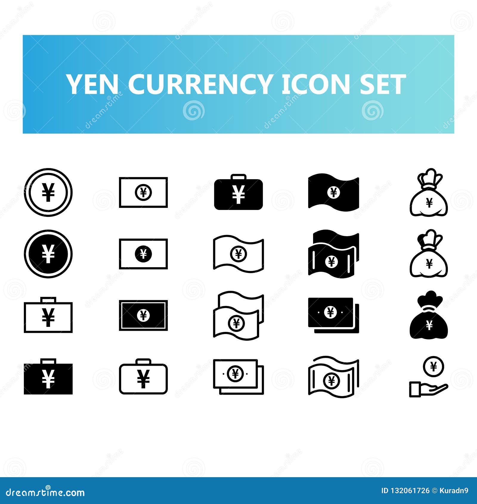 Yen Japan Currency Icon Set in Solid and Outline Style Stock Vector ...