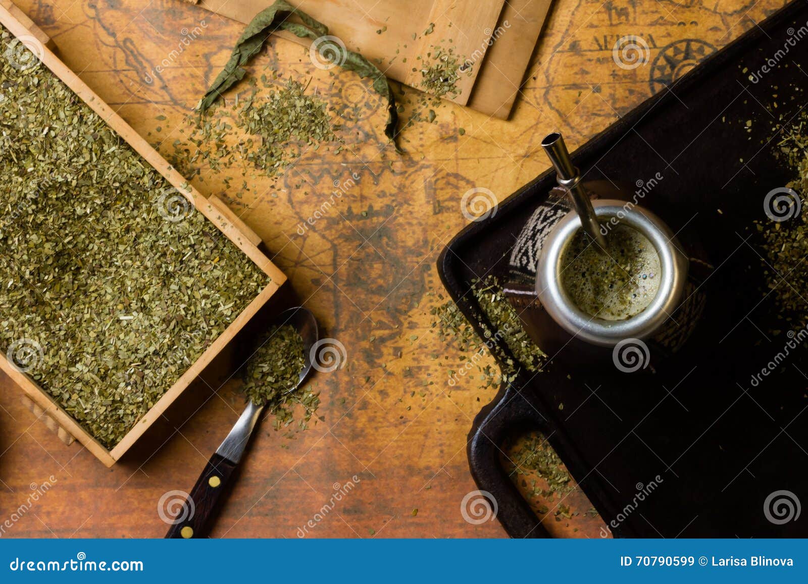 Yerba Mate, Antique Map. Dry Herb. Top View. Vintage Background Stock ...