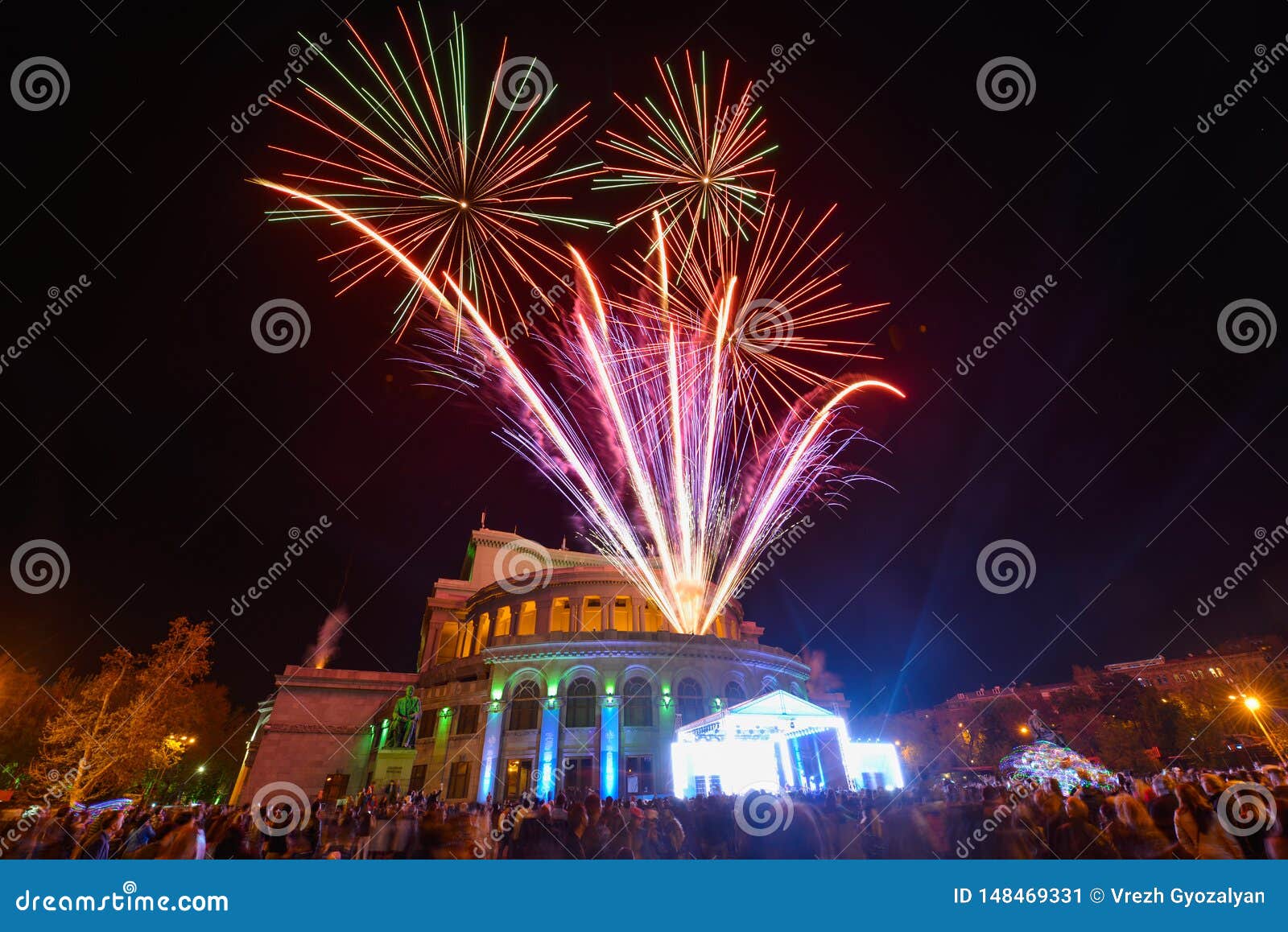 Yerevan City at Night with Fireworks,Armenia Stock Image - Image of ...