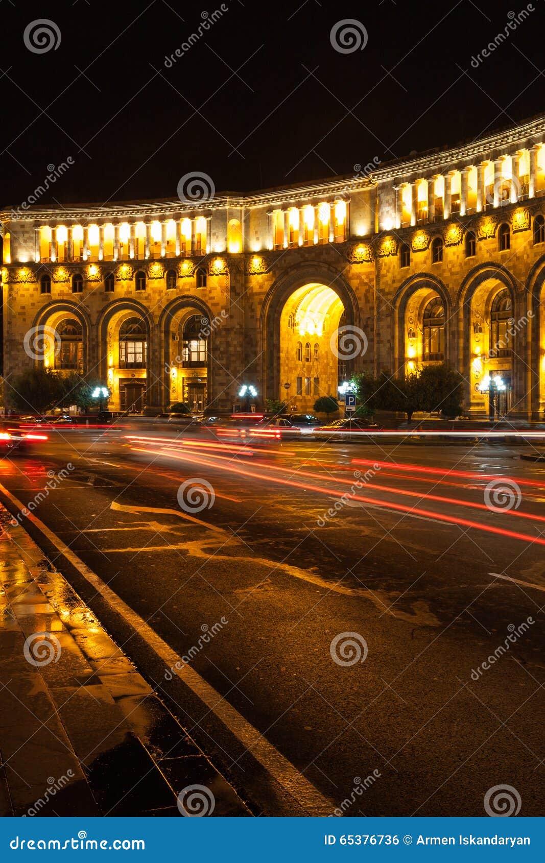 Yerevan Republic Square at Night Stock Photo - Image of lights, left ...