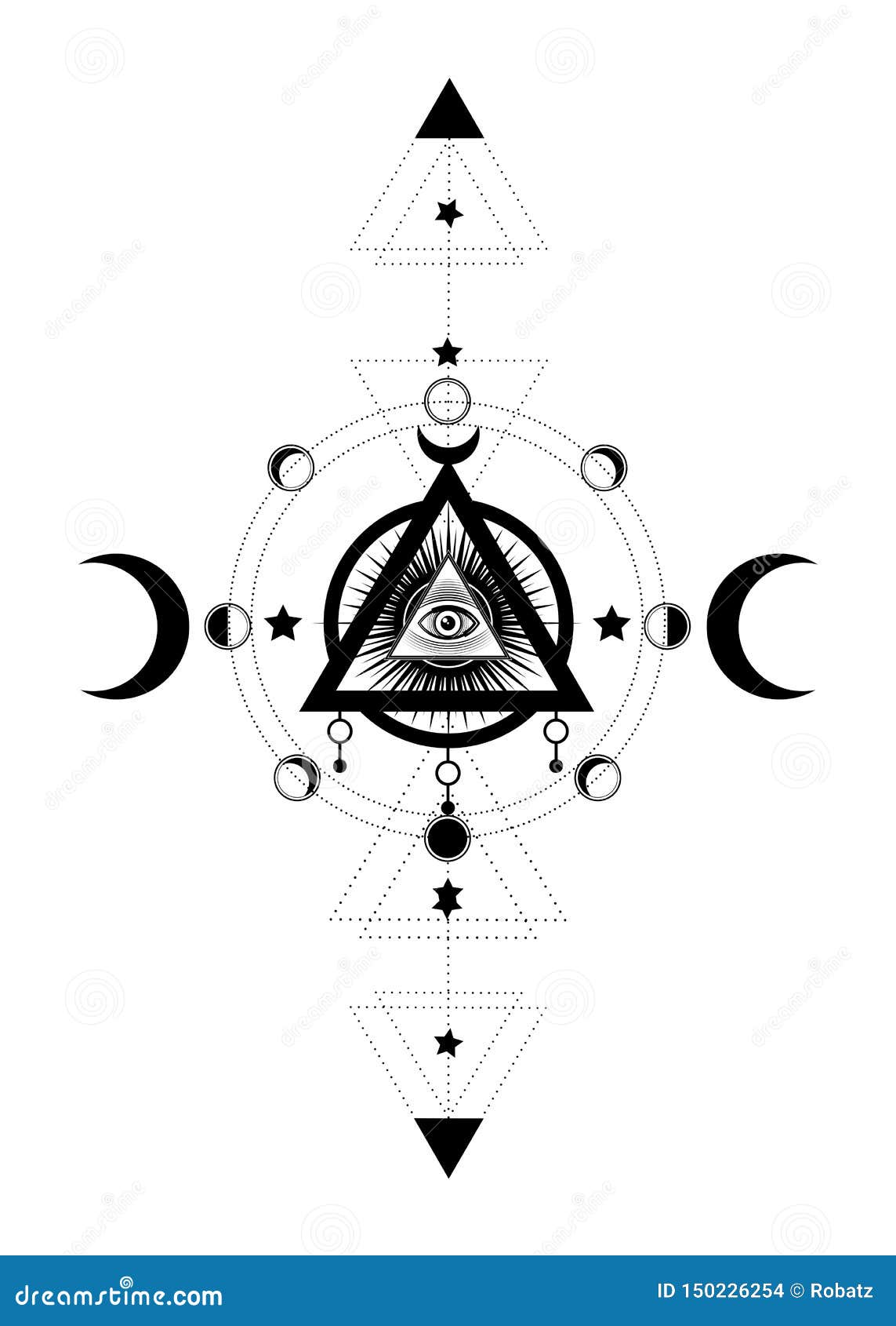 Eye of Providence. Masonic Symbol. All Seeing Eye Inside Triple Moon ...