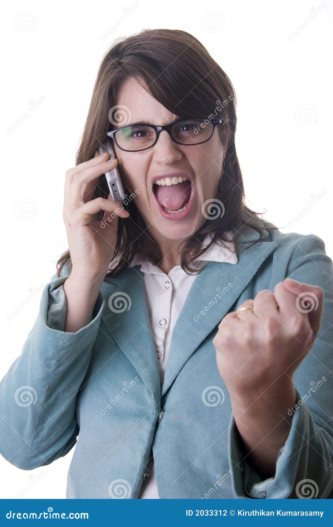 Yes! stock photo. Image of brunette, clenching, cell, excitement - 2033312