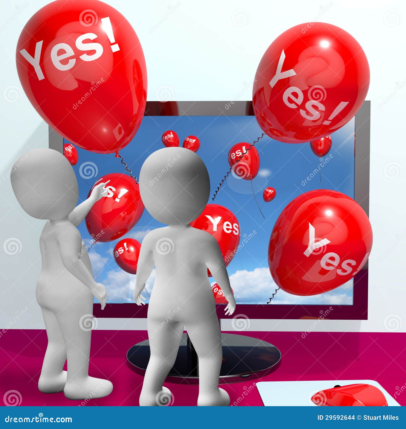 Yes Balloons from Computer Showing Approval and Support Message Stock ...