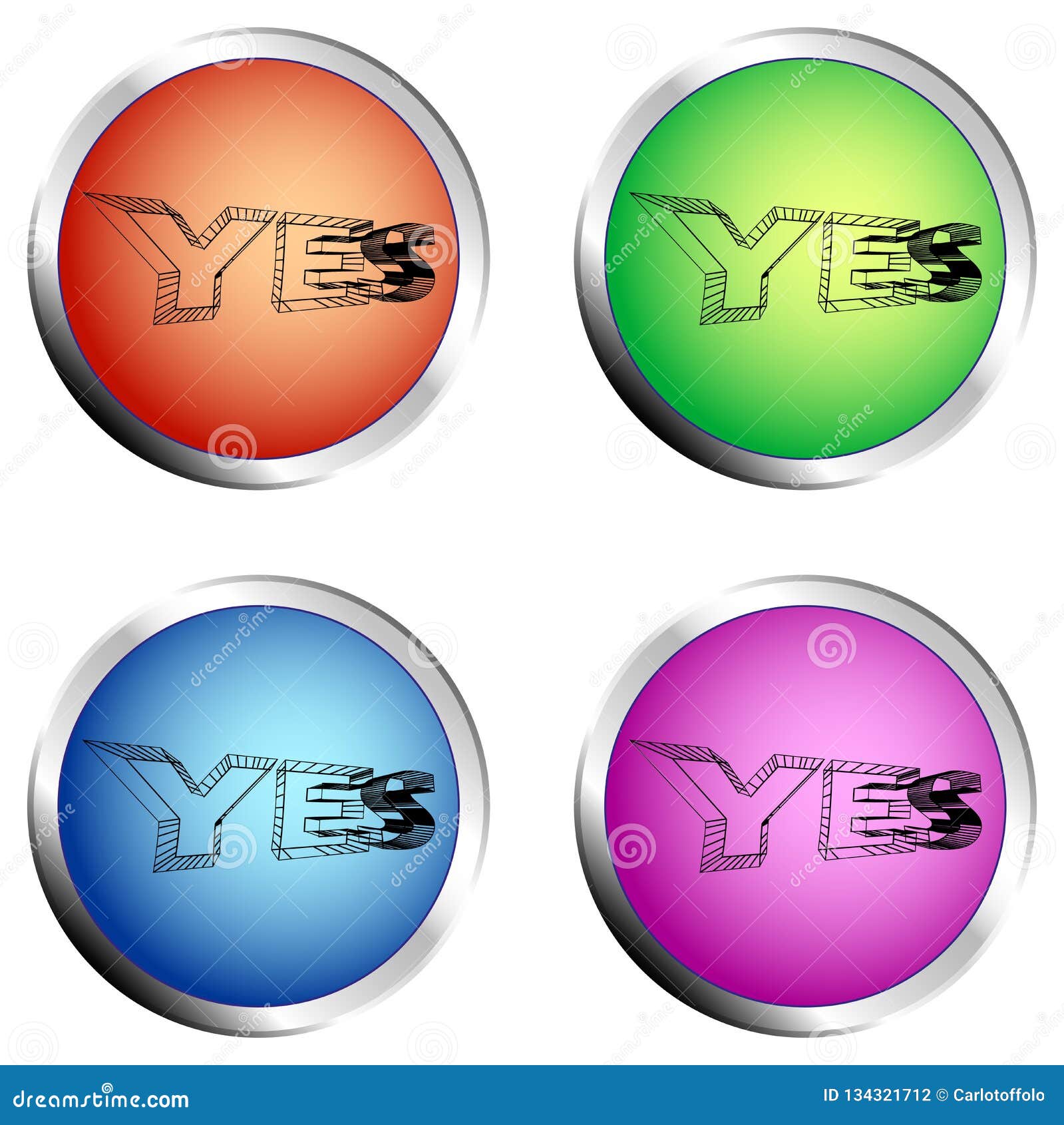 YES Colored Circle Push Button Set Stock Vector - Illustration of push ...