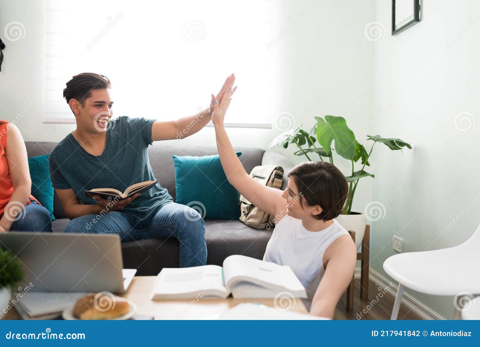 Excited Good-looking Students Finishing Homework Stock Photo - Image of ...