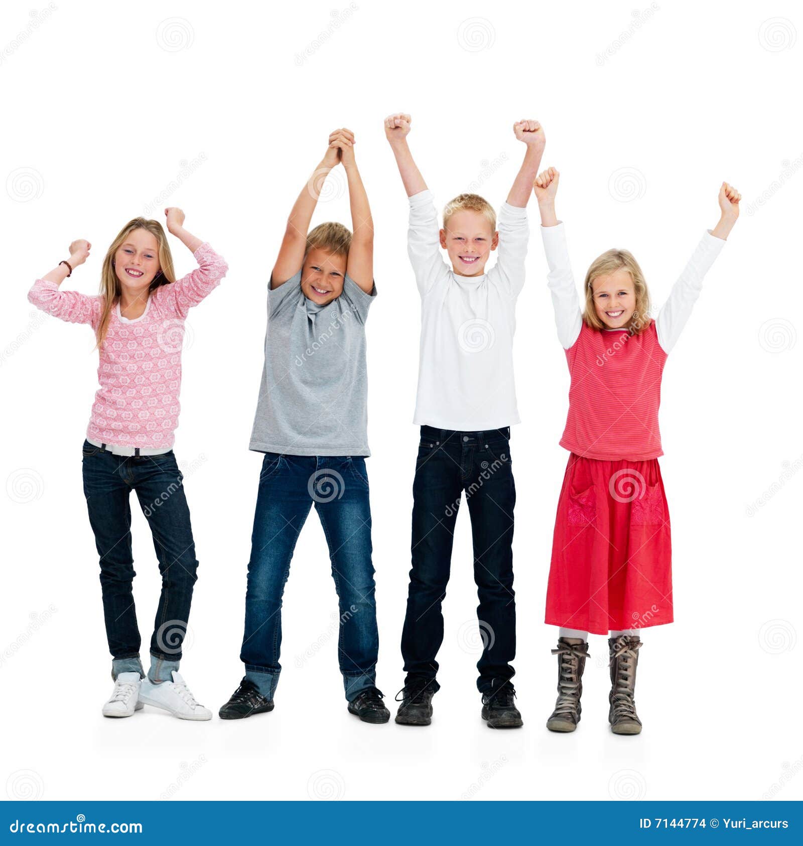 Yes we Did it. Successful Kids Waving Stock Photo - Image of group ...