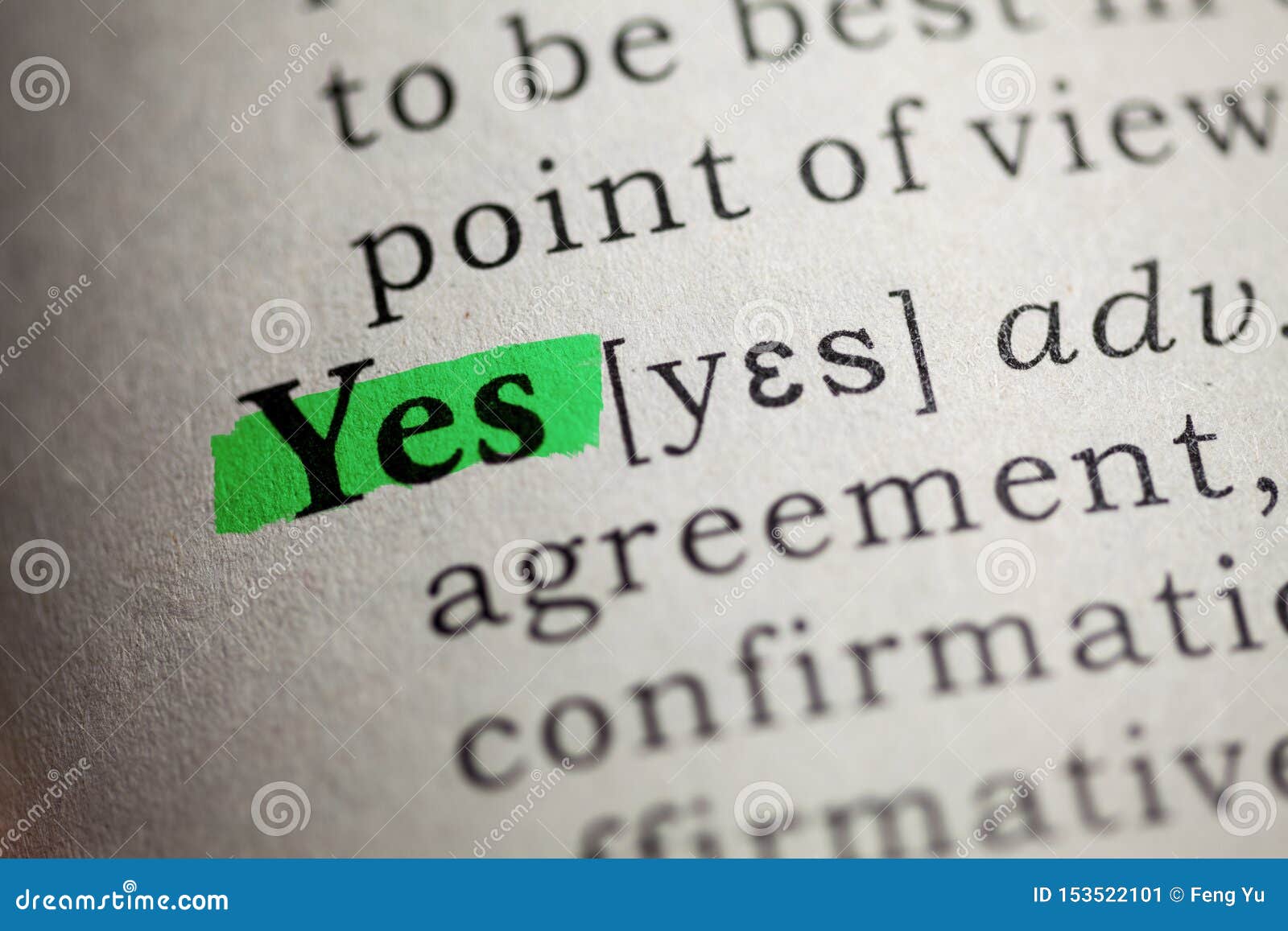Definition of the word yes stock image. Image of page - 153522101