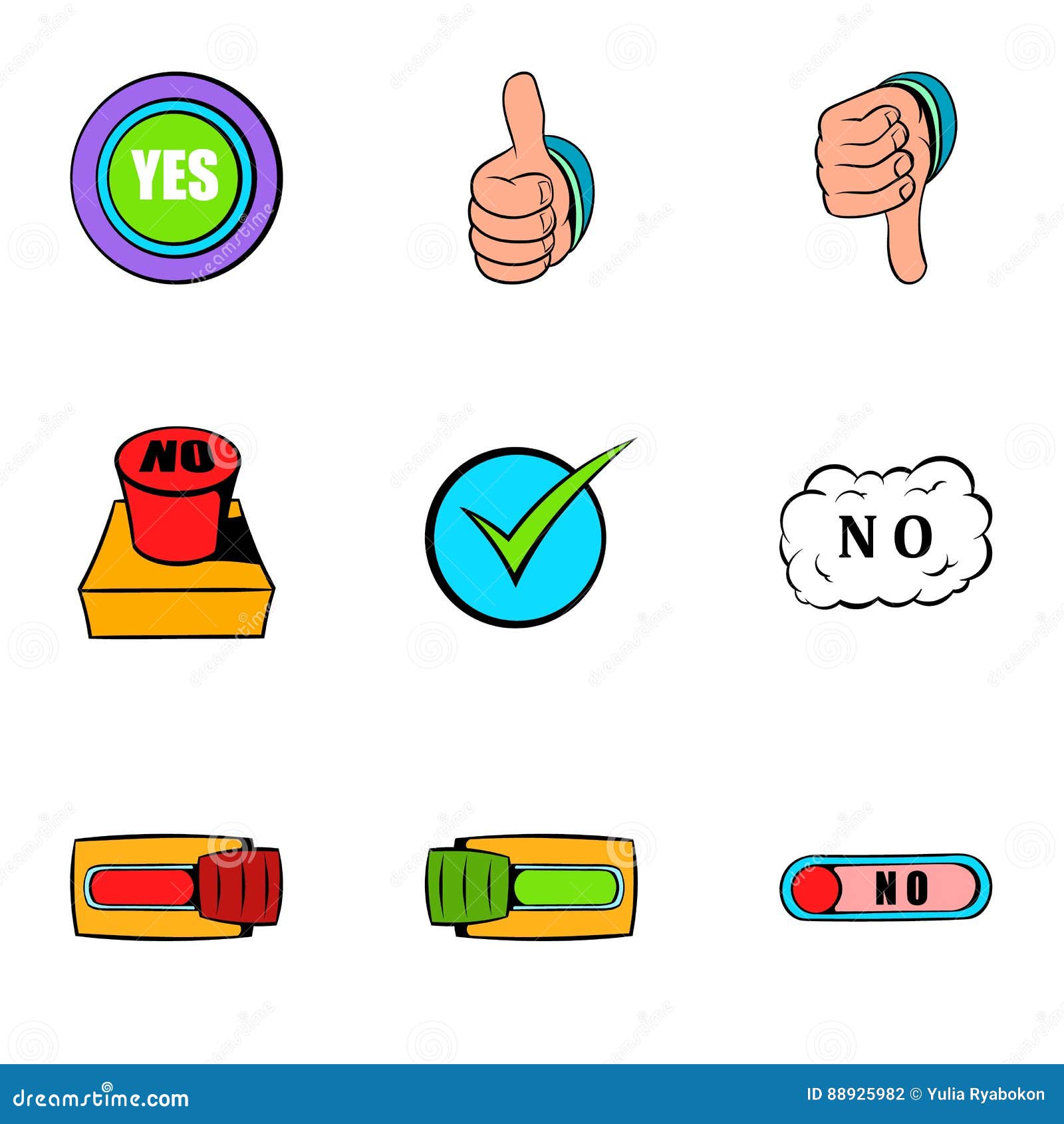 Yes Gesture Icons Set, Cartoon Style Stock Vector - Illustration of ...